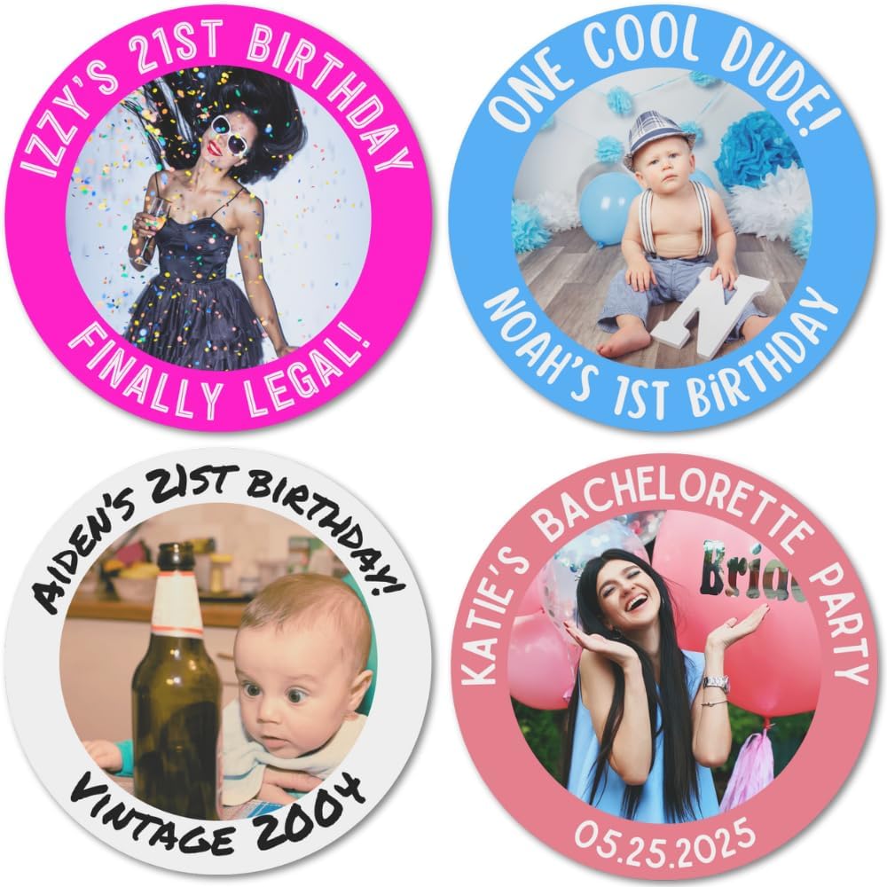 Amazon.com: 40 Custom Photo Stickers with Text, Personalized Birthday ...