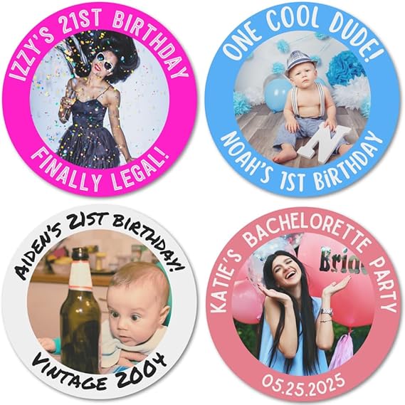 Amazon.com: 40 Custom Photo Stickers with Text, Personalized Birthday ...