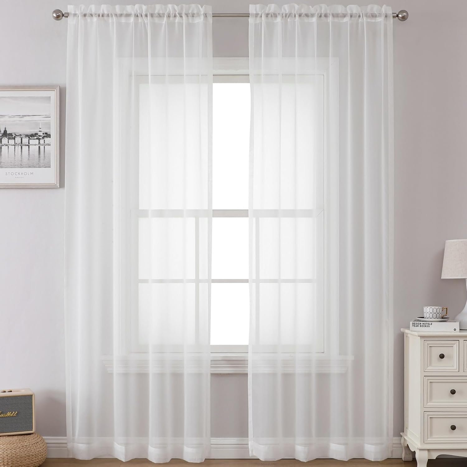 Amazon.com: Airwill White Sheer Curtains 84 Inches Length 2 Panels Set ...