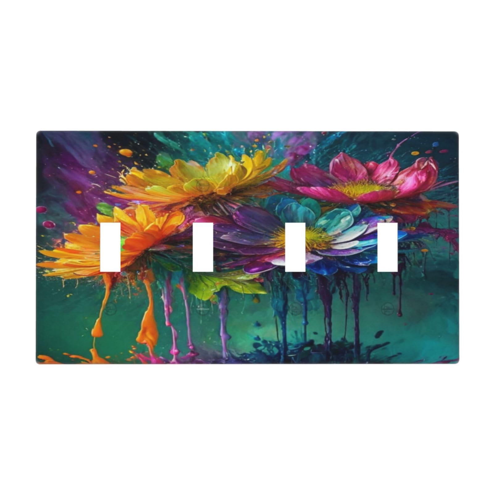 ROUGUI Colorful Petals Vibrant Colors Light Switch Covers Quad Toggle 4 ...