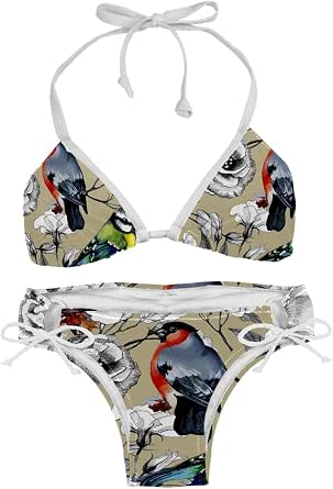 Amazon.com: Watercolor Cuckoo Bird Rhododendron Flower Women Bikini ...