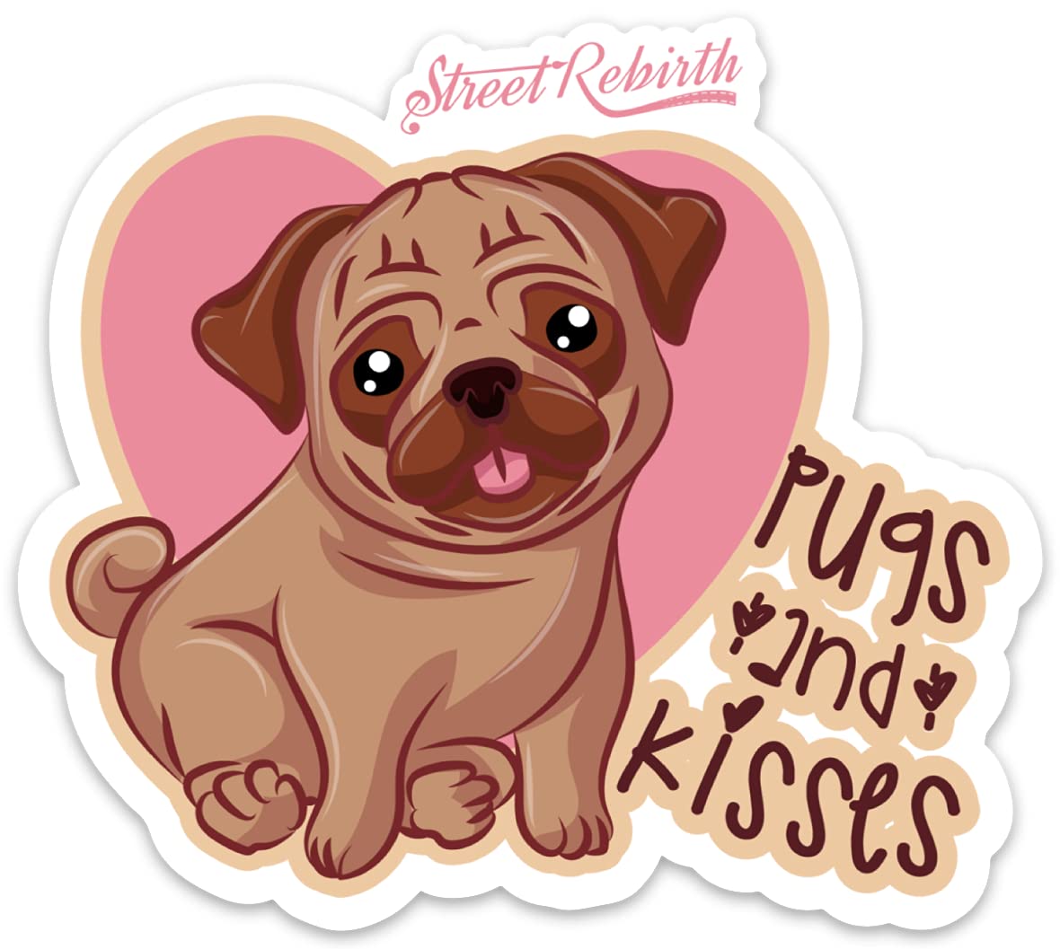 Amazon.com: Pug Sticker - Pugs And Kisses - 4 Inch WaterProof - Vinyl ...