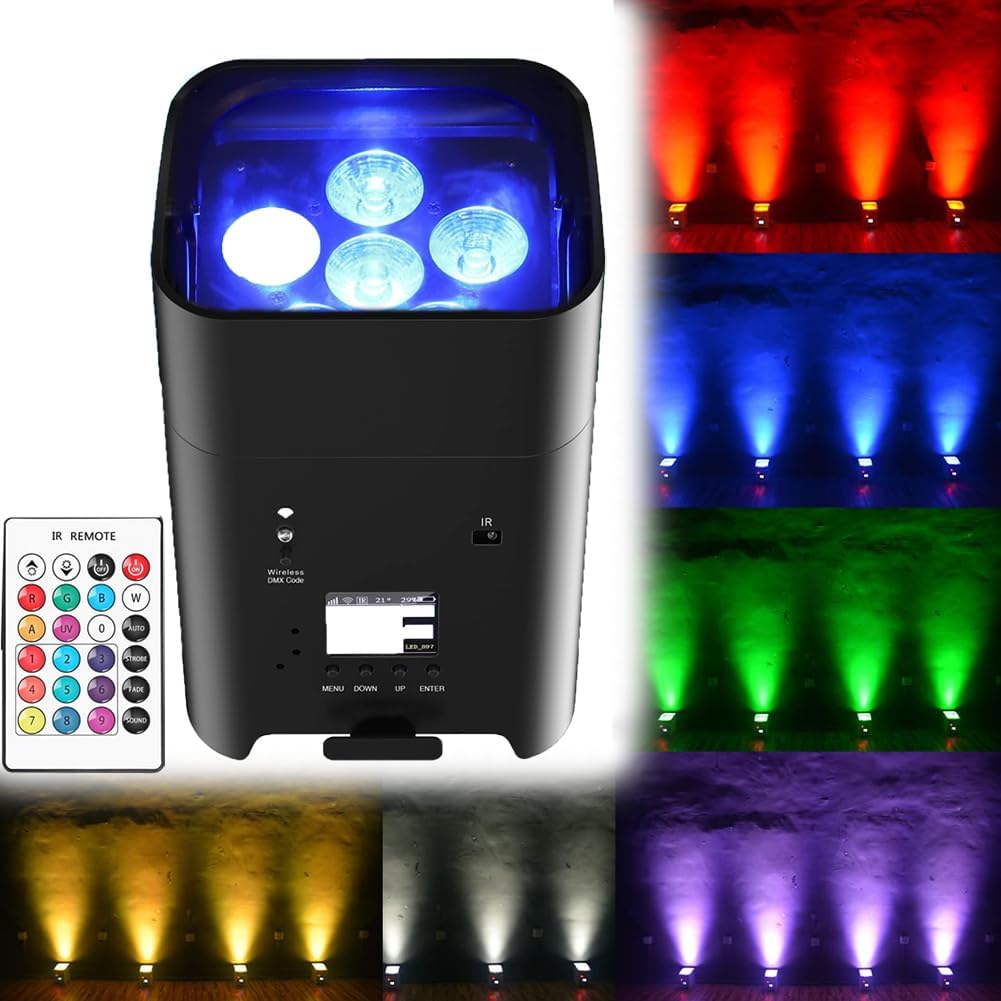 Rechargeable Par Light 6x18W RGBWA+UV Uplighting Stage Light, 8800mAh ...