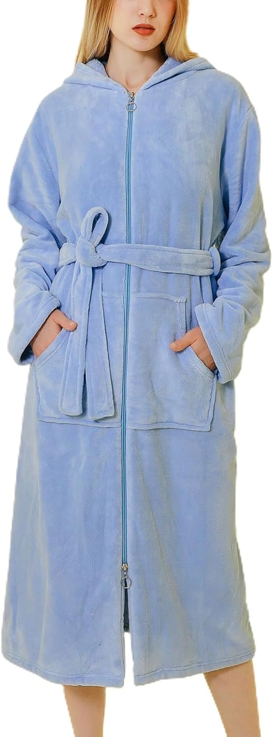 Homgro Women's Long Sleeve Fuzzy Robe Long Hooded Cute Warm Soft Fleece ...