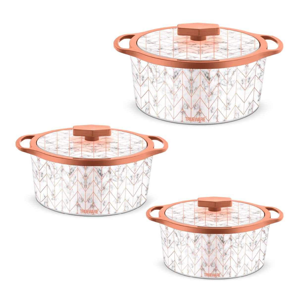 Buy Trueware Floraa Superior Inner Steel Outer Plastic Thermoware Casserole Set of 3 | 750 ML ...