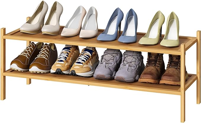 Amazon.com: kiplant Long Shoe Rack, 2-Tier Bamboo Wood Shoe Rack ...