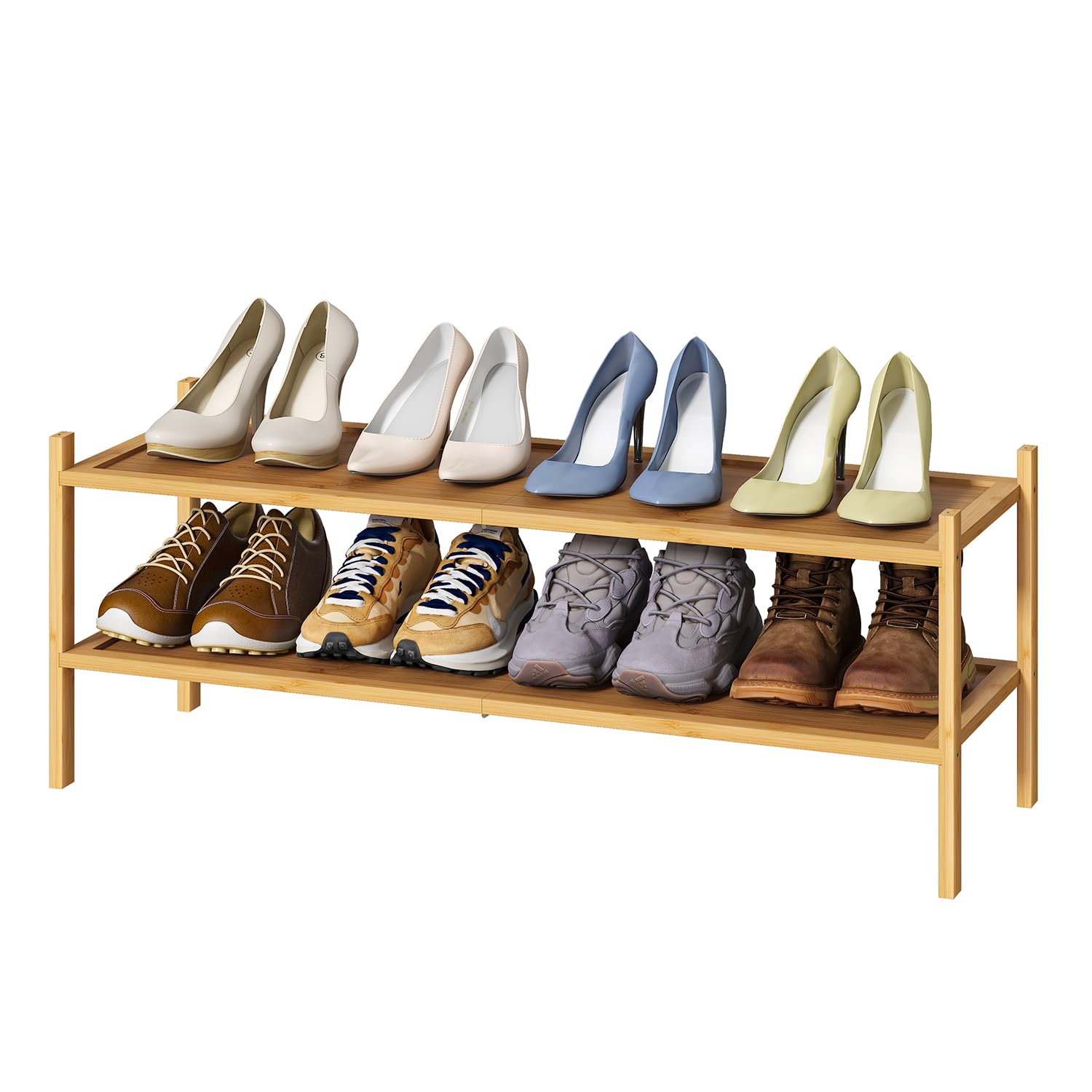 Amazon.com: kiplant Long Shoe Rack, 2-Tier Bamboo Wood Shoe Rack ...
