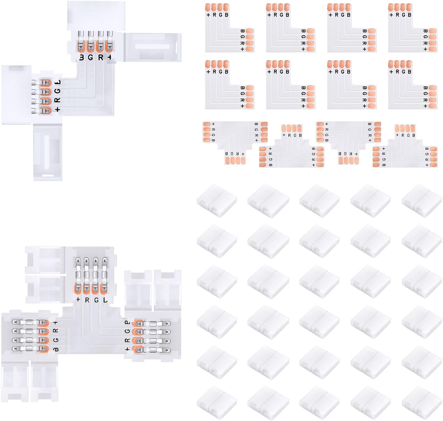 Pmxary 42Pcs 4 Pin LED Strip Connectors Kit for 5050 10mm Wide RGB LED ...