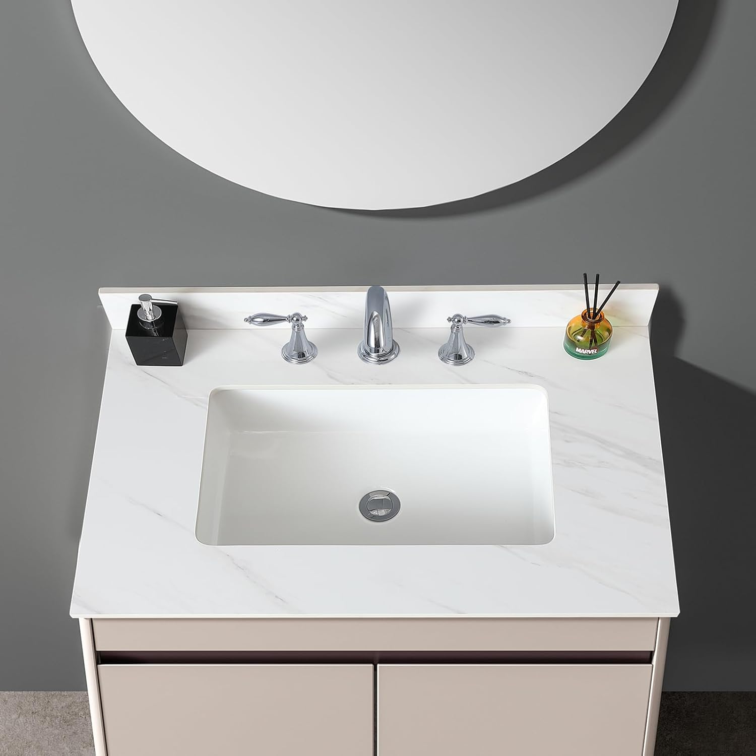 31 Inch Bathroom Vanity Top, Elegant White Sintered Stone Vanity Top ...