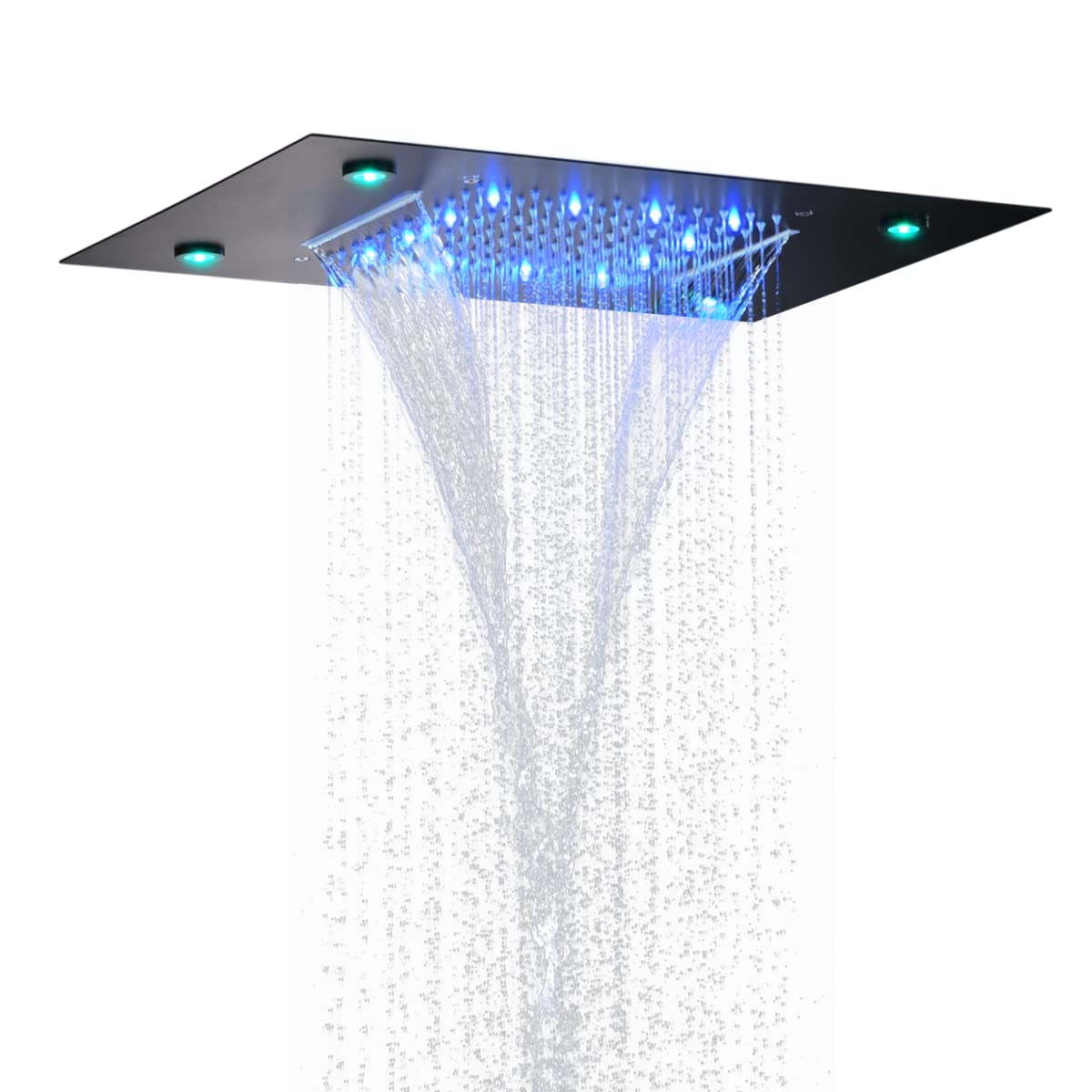 14X20 Inch LED Ceiling Rain Shower Head Matte Black Rectangle Embedded ...