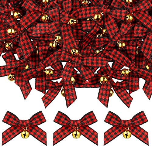 Amazon.com: 16 Pack Christmas Bow with Bells Xmas Mini Bowknot Craft ...