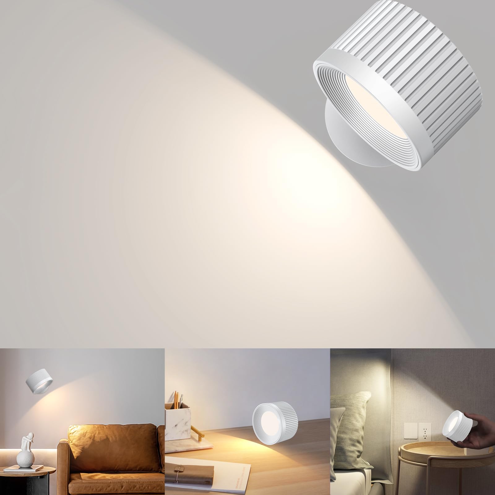 Rolgno LED Wall Lights, Rechargeable Magnetic Reading Lamp with Remote ...