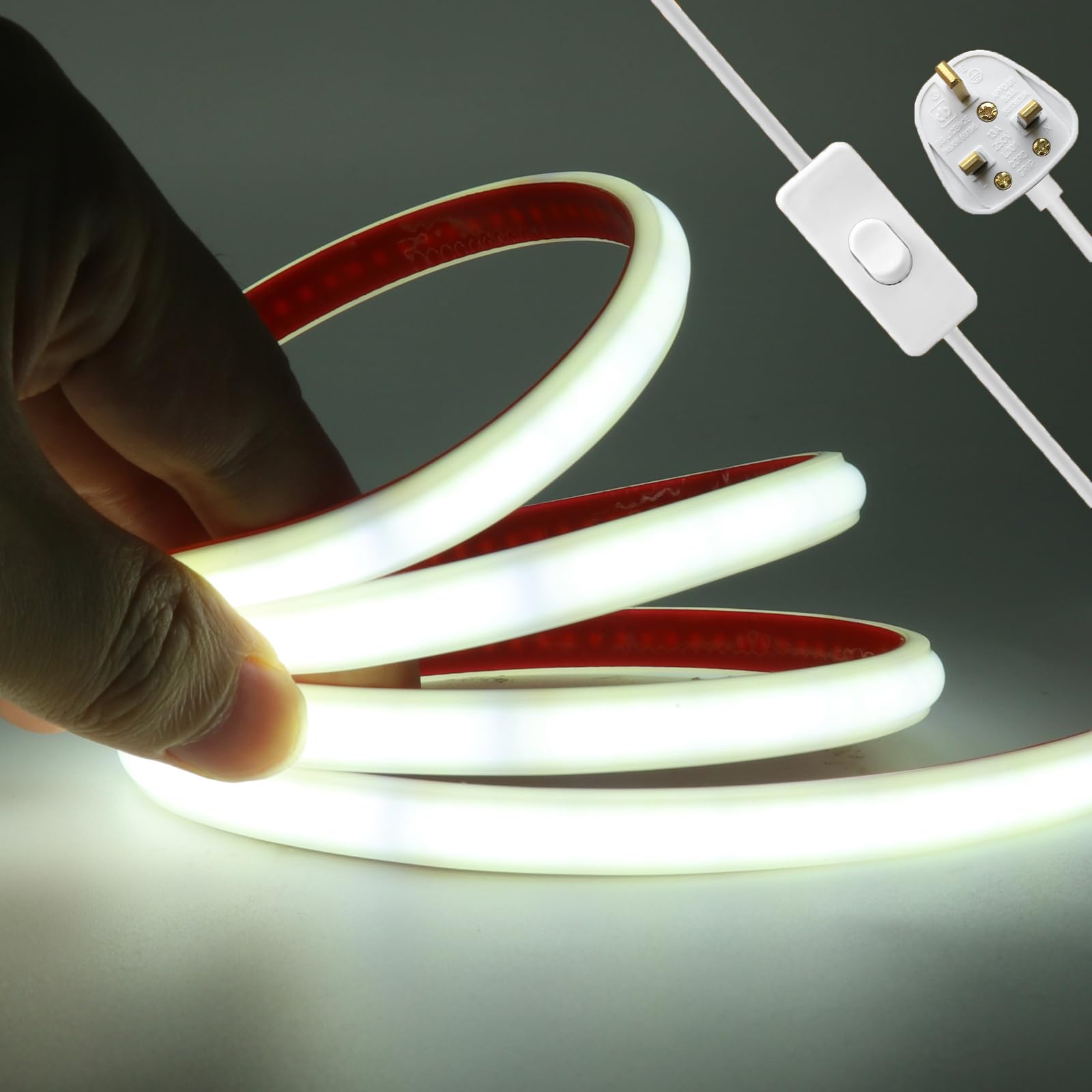 KAFULA230V Flexible COB Neon Strip with Switch, 240 LEDs/m 1m White ...