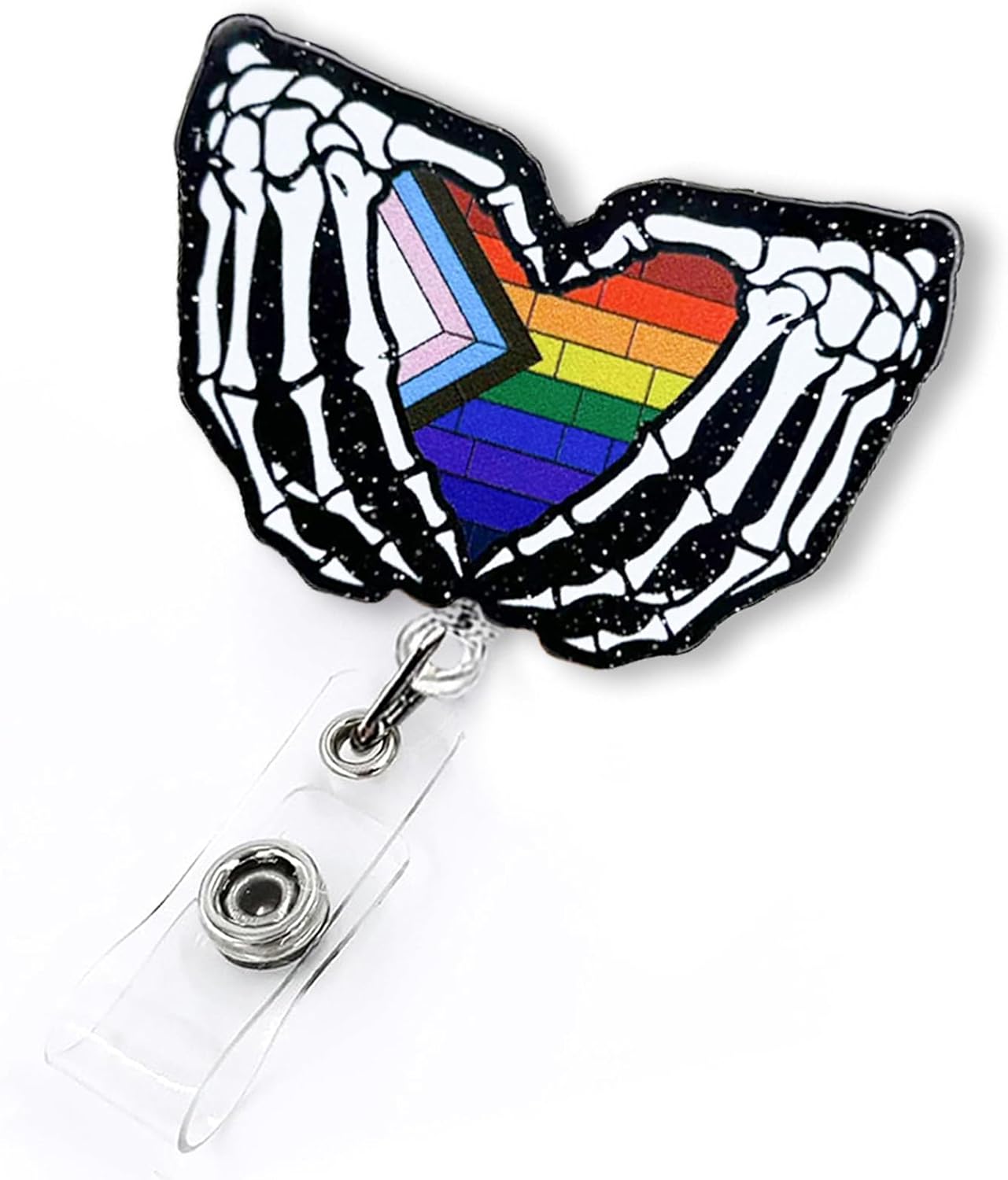 LGBTQ Pride Skeleton Hands Retractable Badge Reel, Funny Rainbow Heart ...