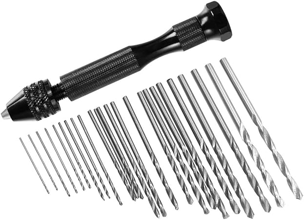 FineGood 25 Stück Handbohrer Set 24 Mini Spiralbohrer (0,6-3mm) mit 1 ...