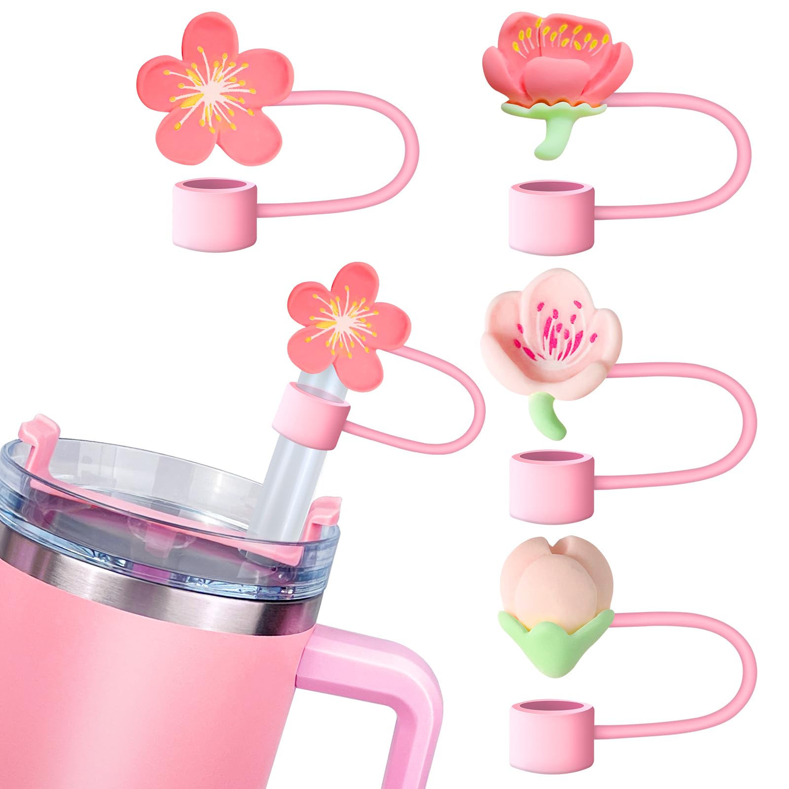 Amazon.com: Pink Straw Cover for Stanley 40 30 Oz Flowers Silicone ...