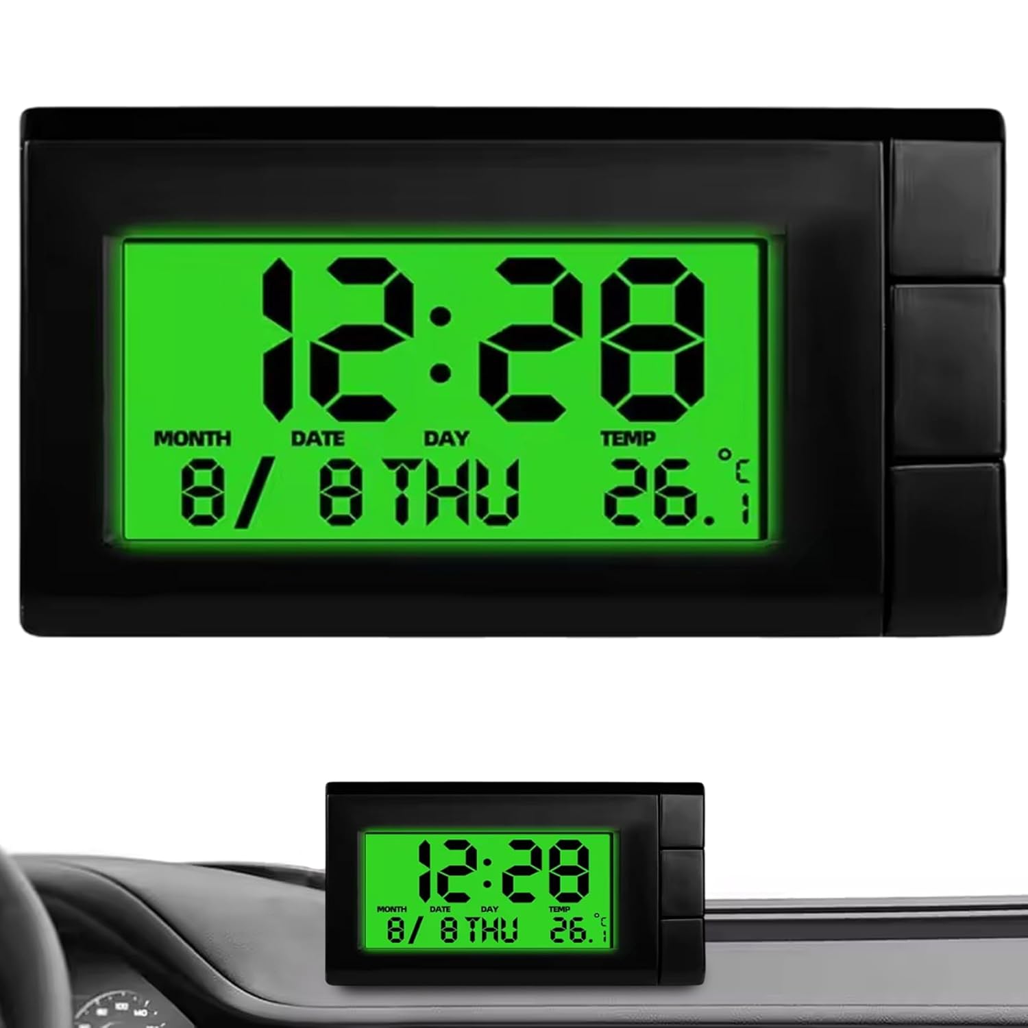 Car Clock, LCD Tiny Digital Clock with Calendar and Thermometer, with ...
