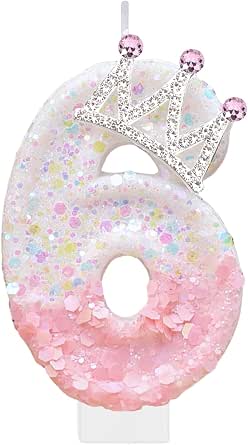 Amazon.com: Pink Birthday Number 6 Candle for Cake, Fun Glitter Pink ...