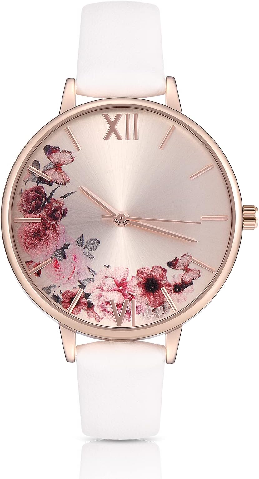 COMTEX Ladies Watches White Large Face Leather Rose Gold Tone White ...