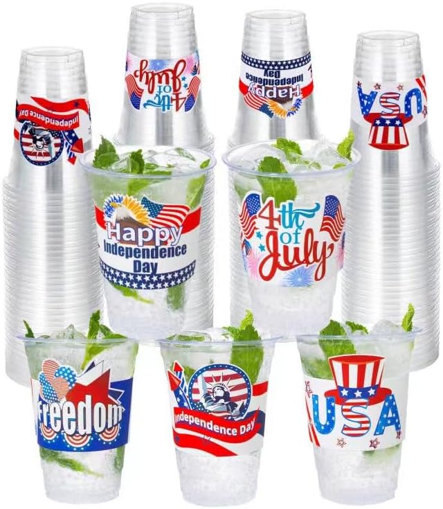 Amazon.com: CARFRULTER 300 PCS 4th of July Plastic Cups and Sleeves, 16 ...