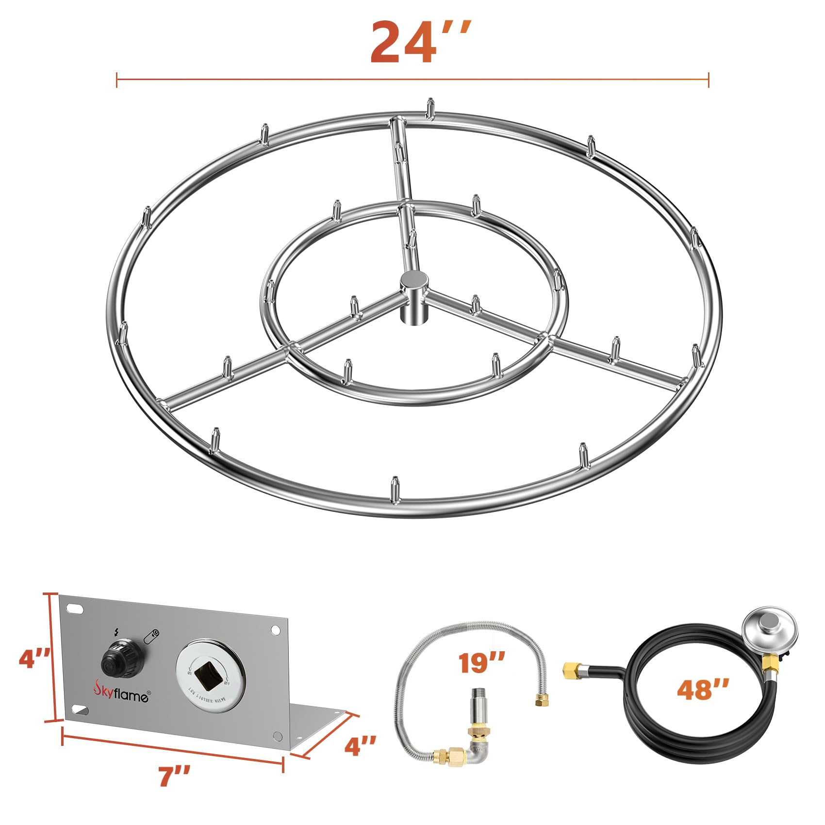 Ring Pro Skyflame 24-Jet Propane Burner Kit For Fire Pits - Stainless ...