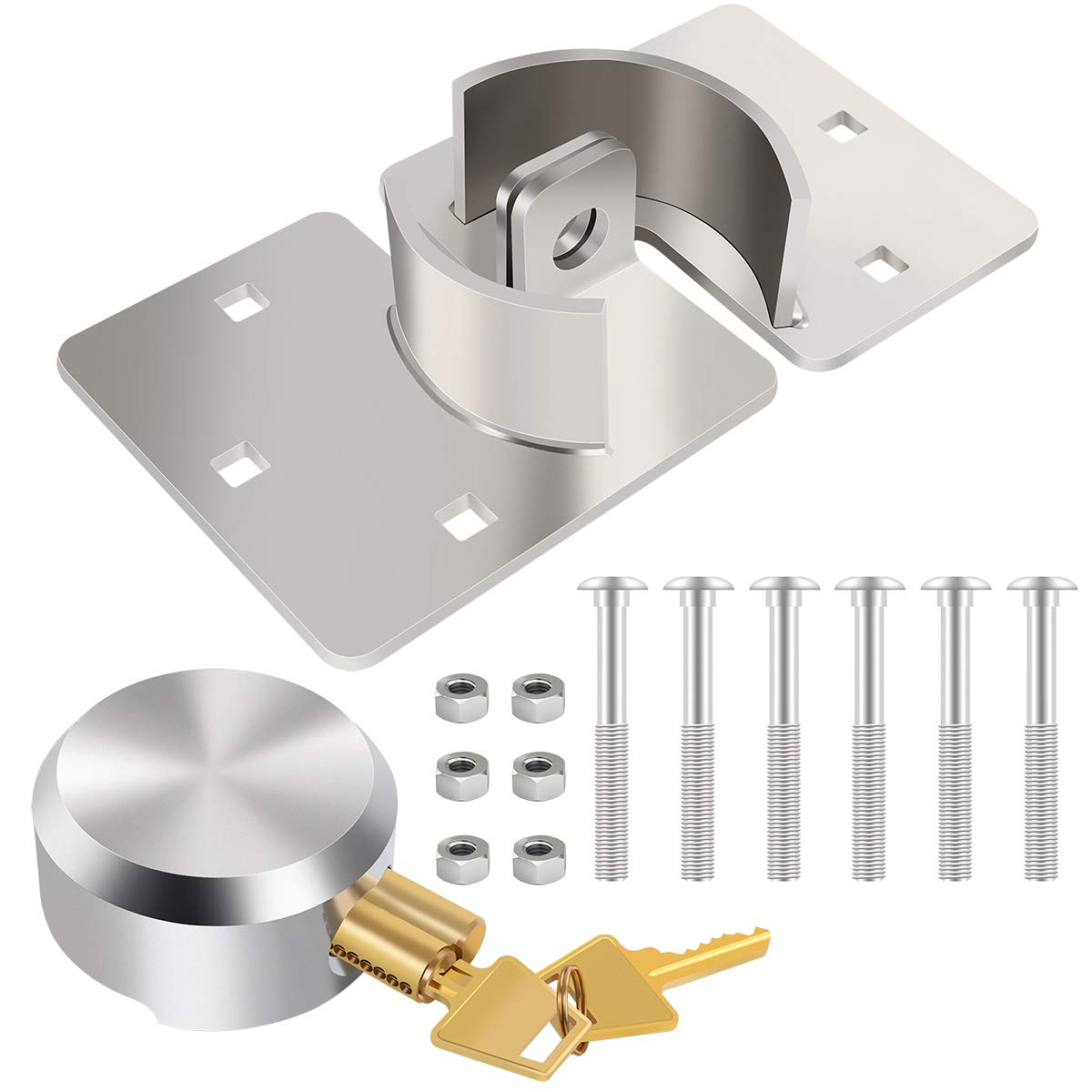 Polarpra Hidden Shackle Padlock Set Keyed Alike with Hasp,Steel Chrome ...