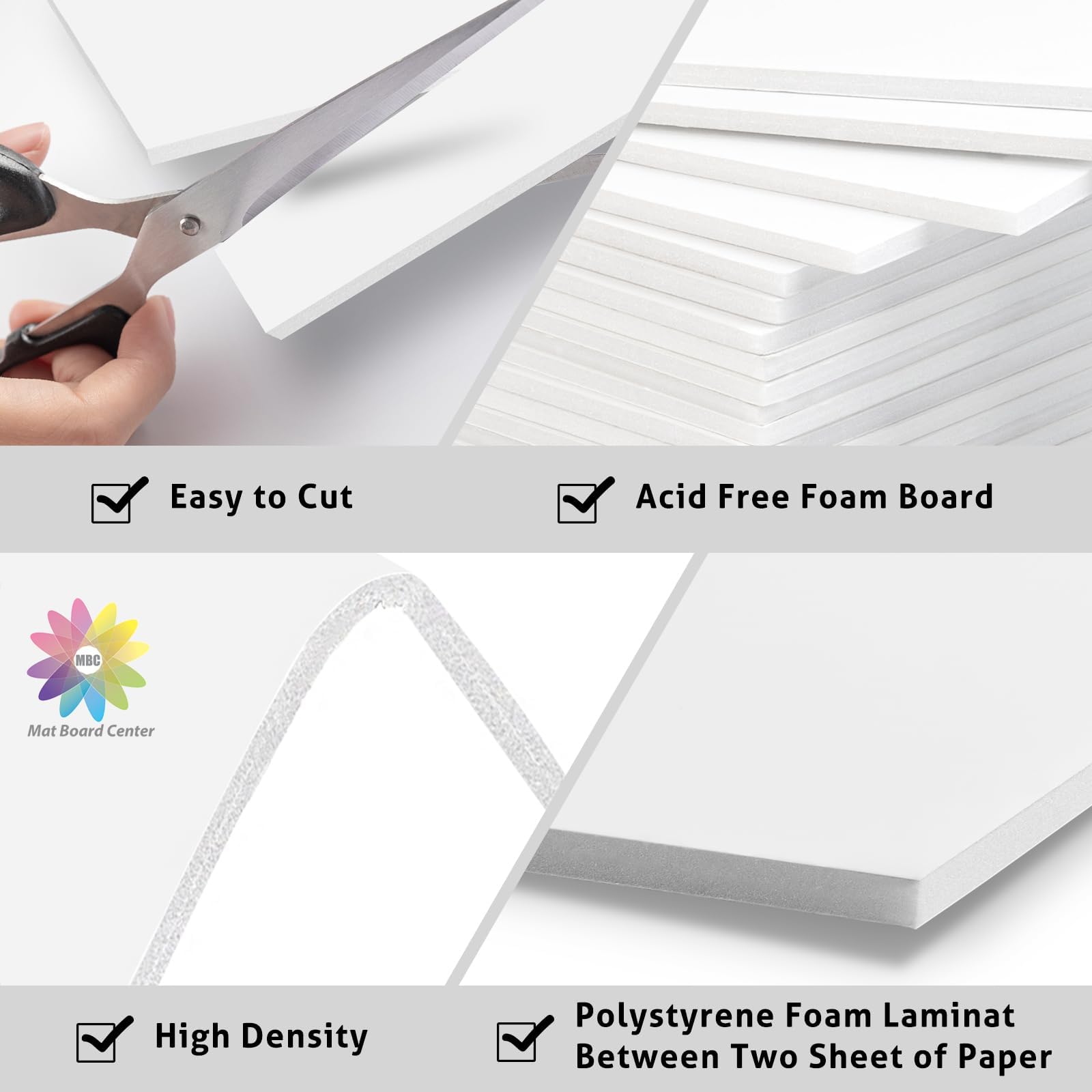 Snapklik.com : Mat Board Center, Pack Of 10 8x10 Foam Board, 1/8