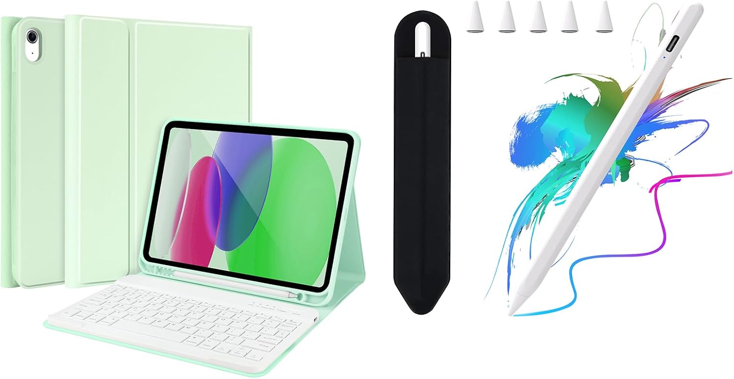 Amazon.com: iPad 10th Generation Case with Keyboard 10.9" 2022 (Green ...