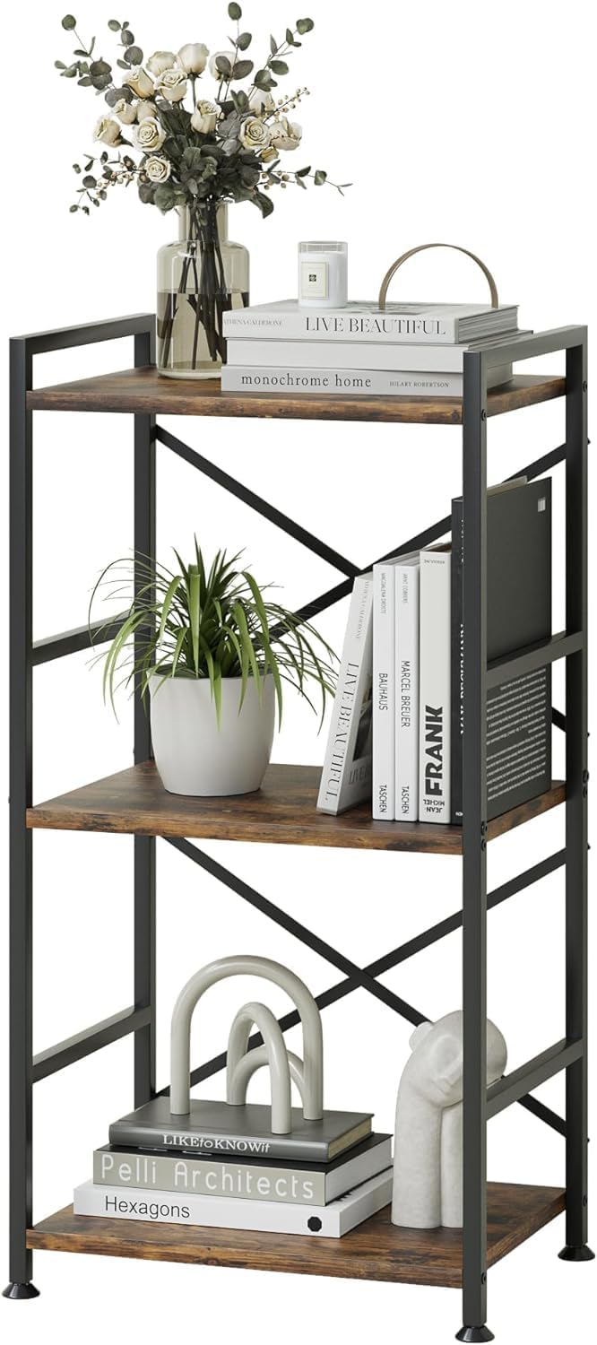 Amazon.com: Yoobure Bookshelf Small Book Shelf, Solid Industrial 3 Tier ...
