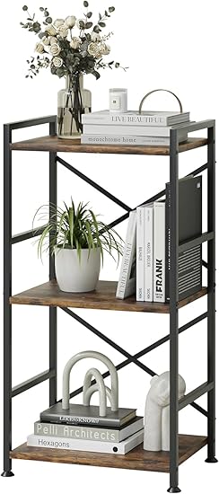 Amazon.com: AMOOSON Bookshelf Small Book Shelf, Solid Industrial 3 Tier ...
