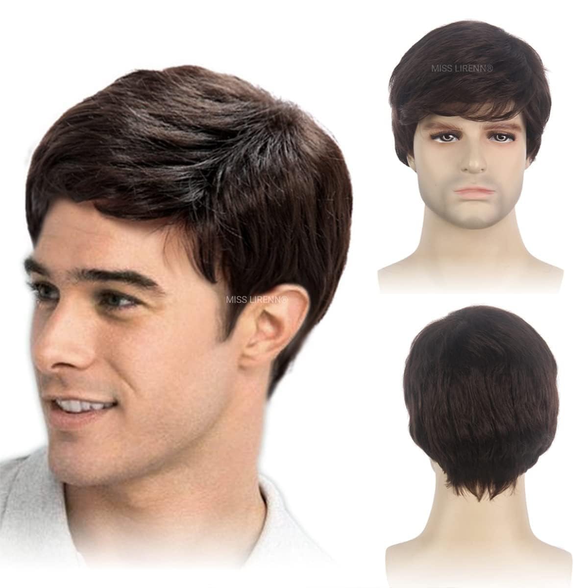 Miss Liren® Men Wig Short Wigs for Mens Straight Synthetic Layer Hair ...