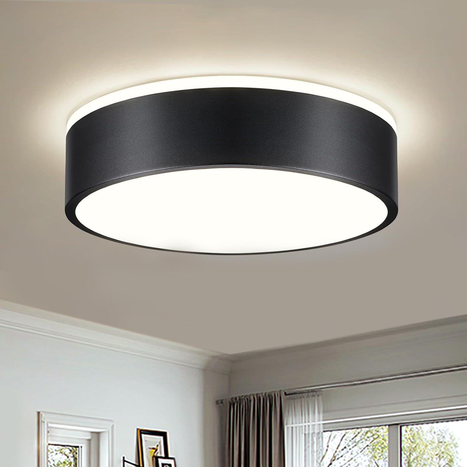 Goomavi Dimmable Black Flush Mount Ceiling Light, Modern LED Close to ...