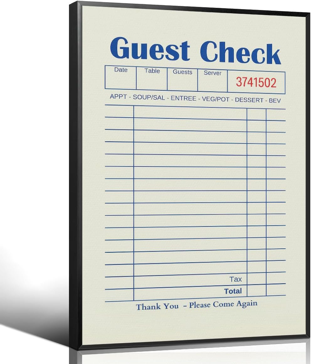 Amazon.com: Wodkodnxy Guest Check Canvas Wall Art, Blue Blank Receipt ...