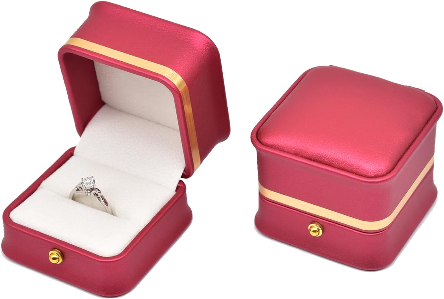 Amazon.com: Eveynsh Wedding Engagement Ring Box Red, Square Leather ...