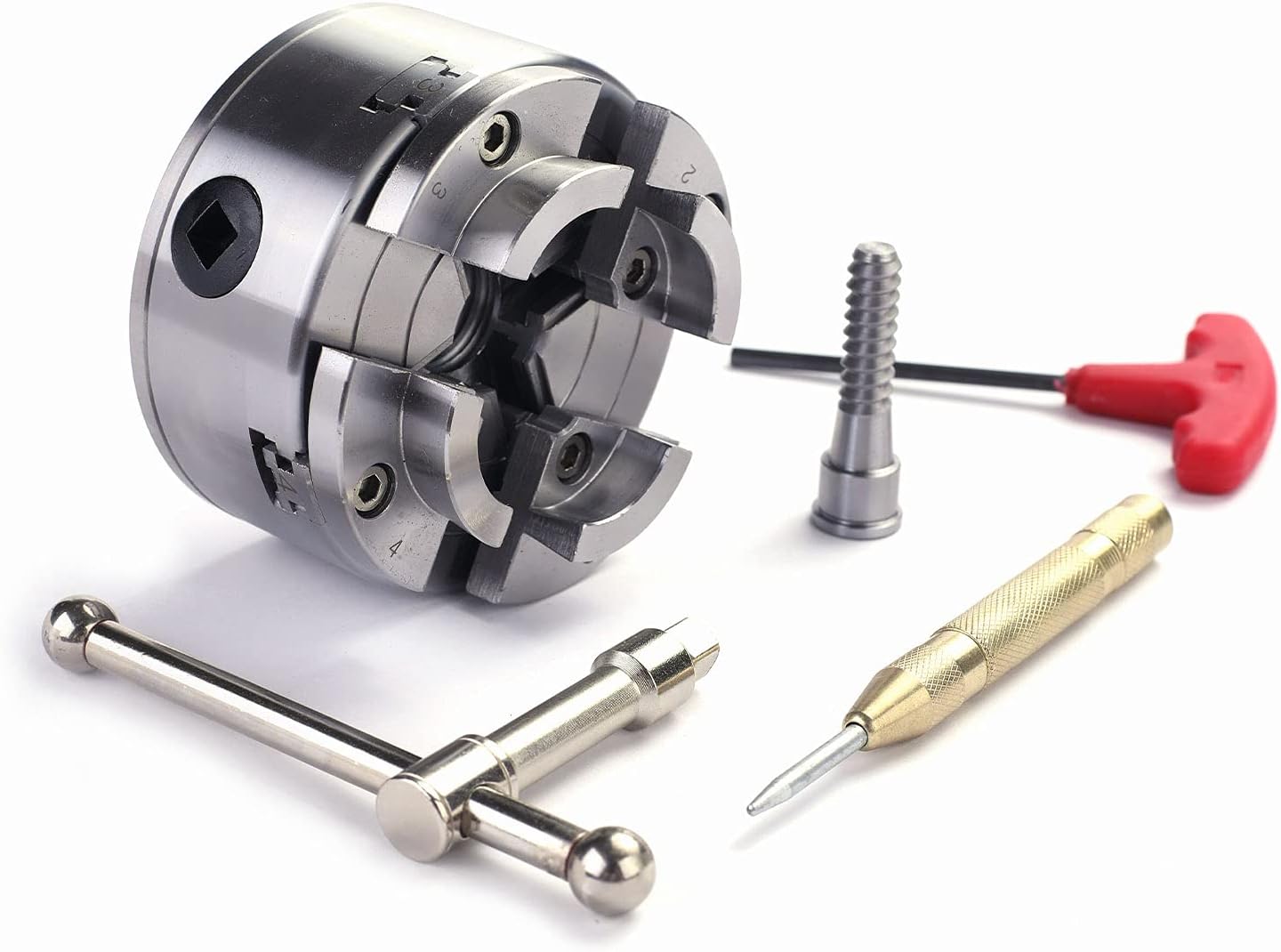 CK375 Wood Lathe Chucks, 3.75" 4-Jaw Self-Centering Scroll Chuck with 1 ...