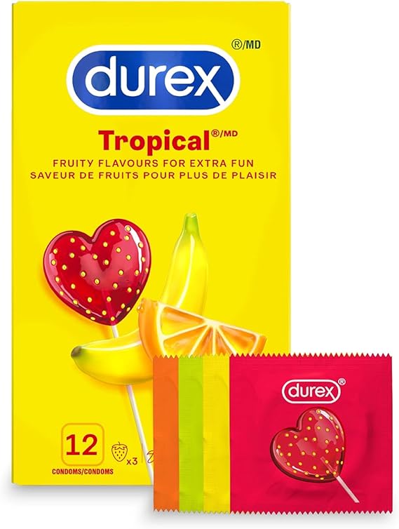 Durex Condoms, Tropical Flavors & Colours Lubricated, 12 Count : Amazon ...