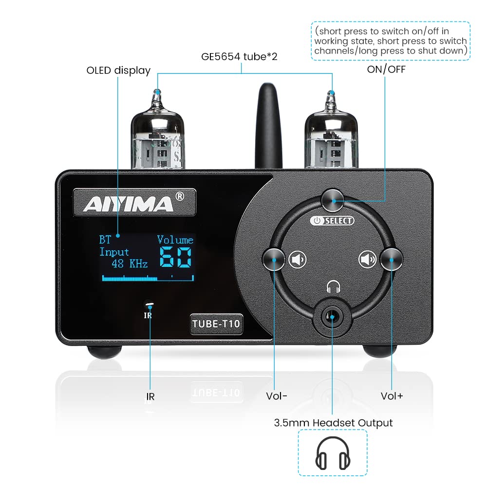 AIYIMA T10 JAN5654 Tube Vacuum Preamplifier Audio Decoder Bluetooth 5.0 ...
