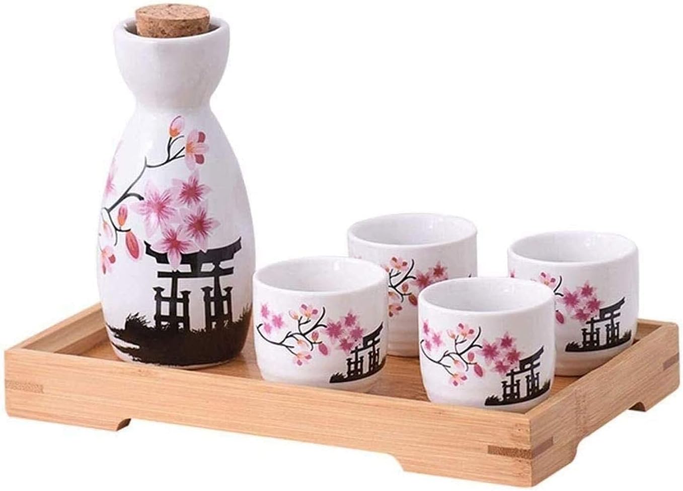 Sake Set Sake Mug Set 6 Japanese Sake Set with Multifunction Wood Tray ...