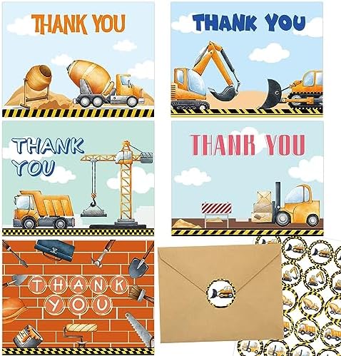 Amazon.com : Construction Thank You Cards 24 Pack Kids Thank You Notes ...