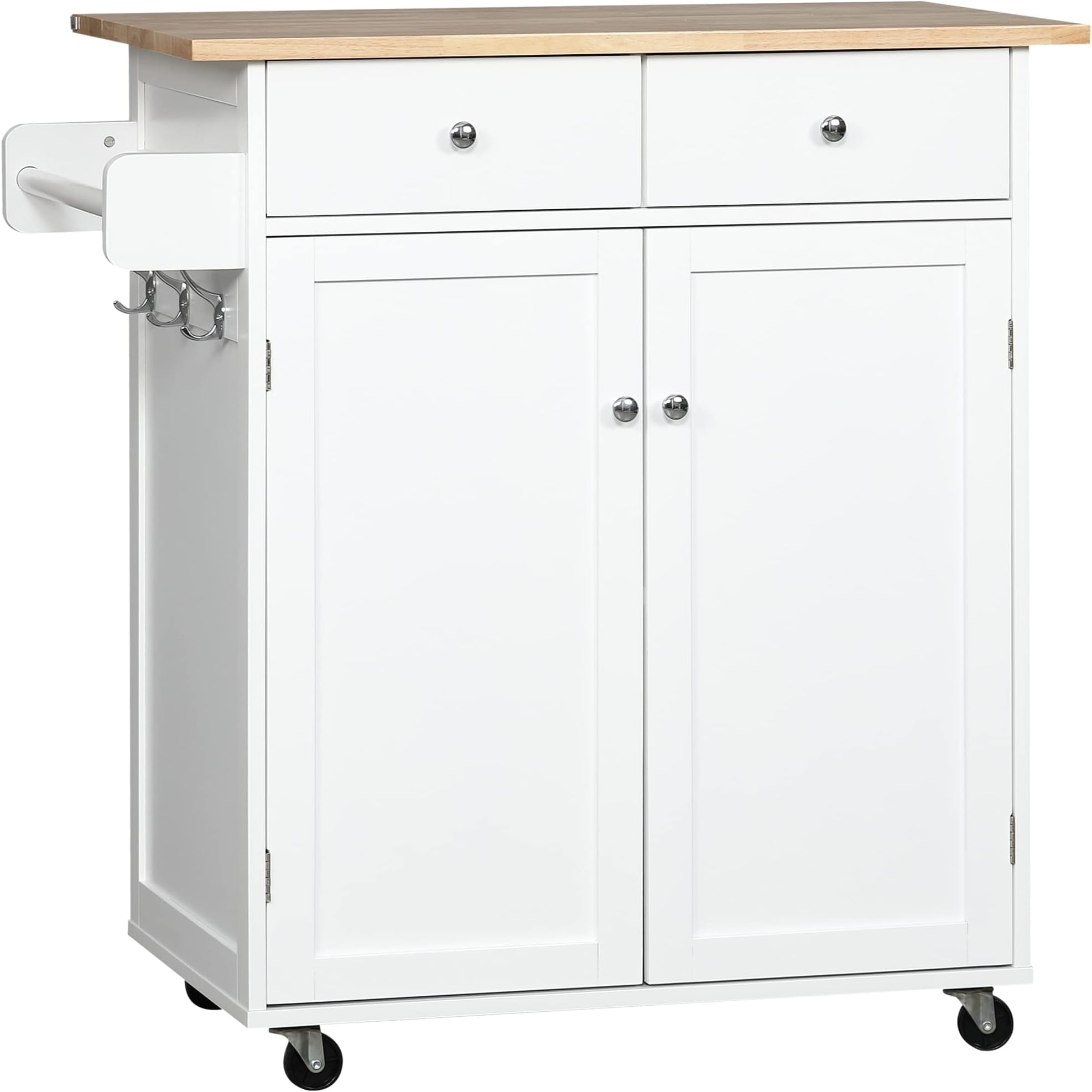 HOMCOM Rolling Kitchen Island with Storage, Kitchen Cart with Rubber ...