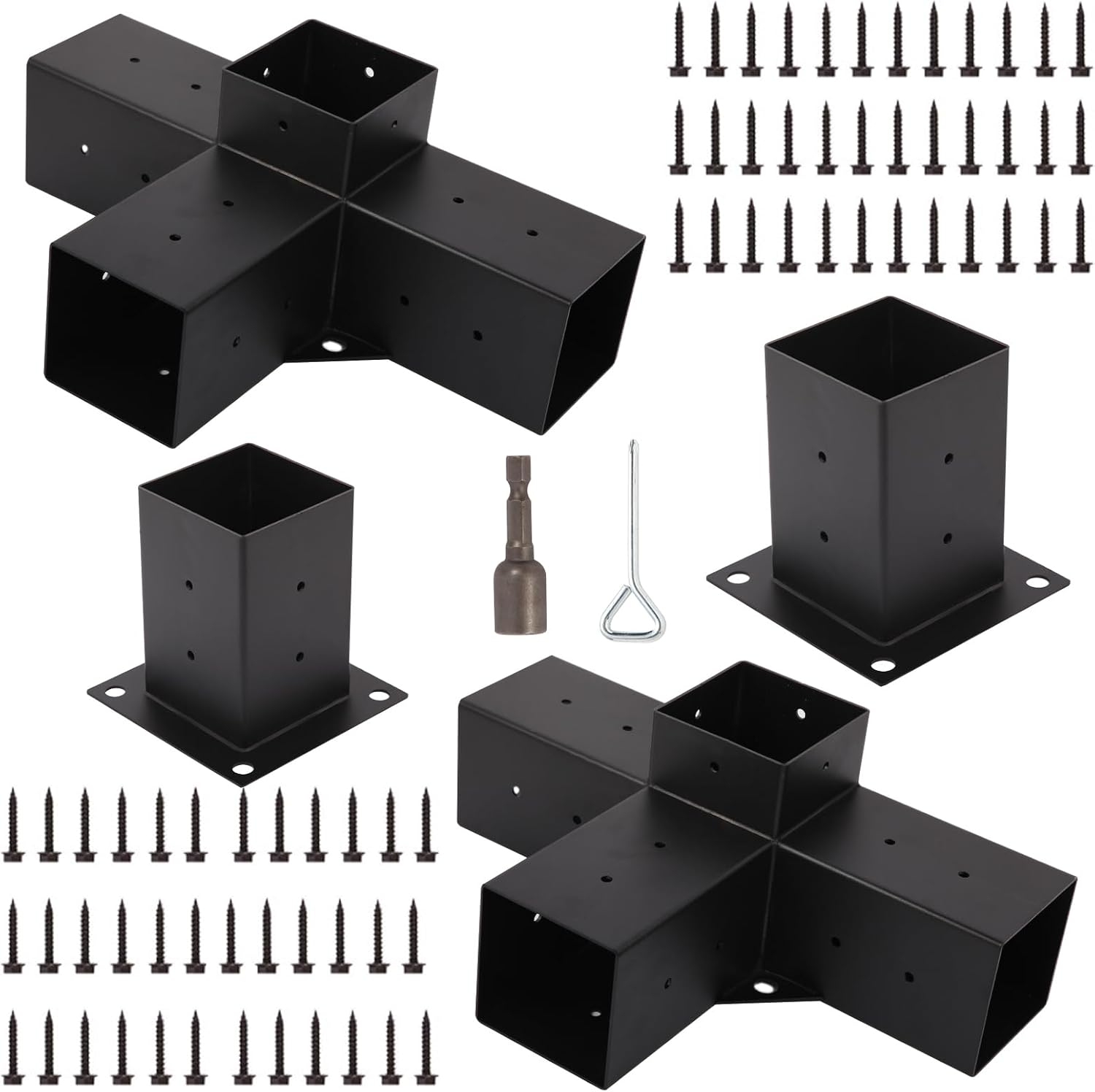 Pergola Brackets Kit 4''x4'' 4 Way Patio Bracket and Pergola Post Base ...