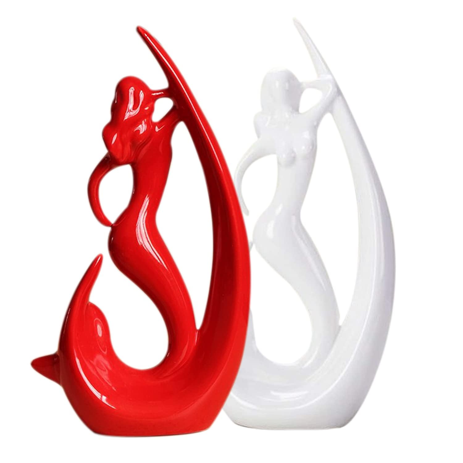 Buy WEDONE Handcrafted Ceramic Fish Girl Artificial Sculpture Ornament ...