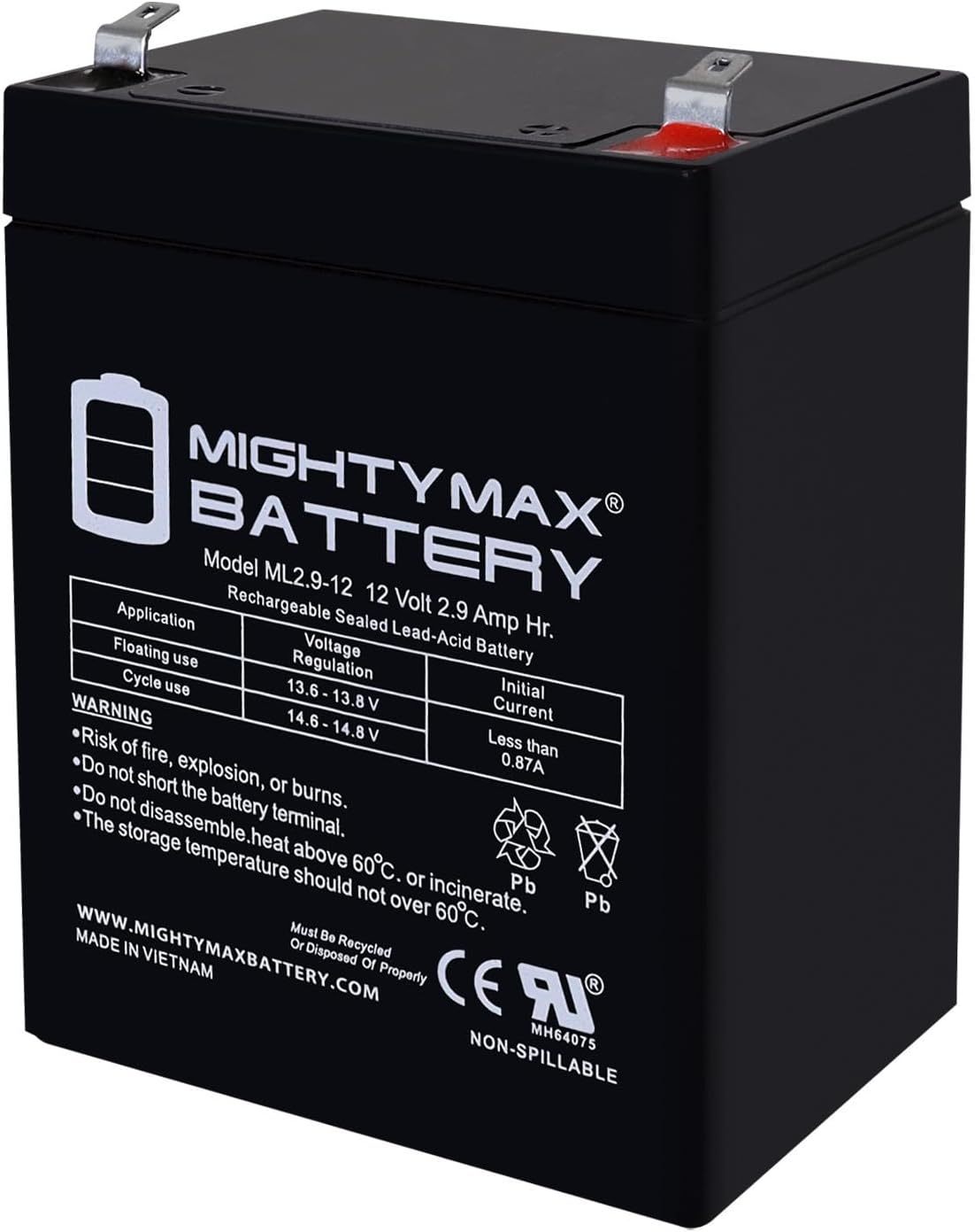 Amazon.com: Mighty Max Battery ML2.9-12 - 12Volt 2.9AH, F1 Terminal ...