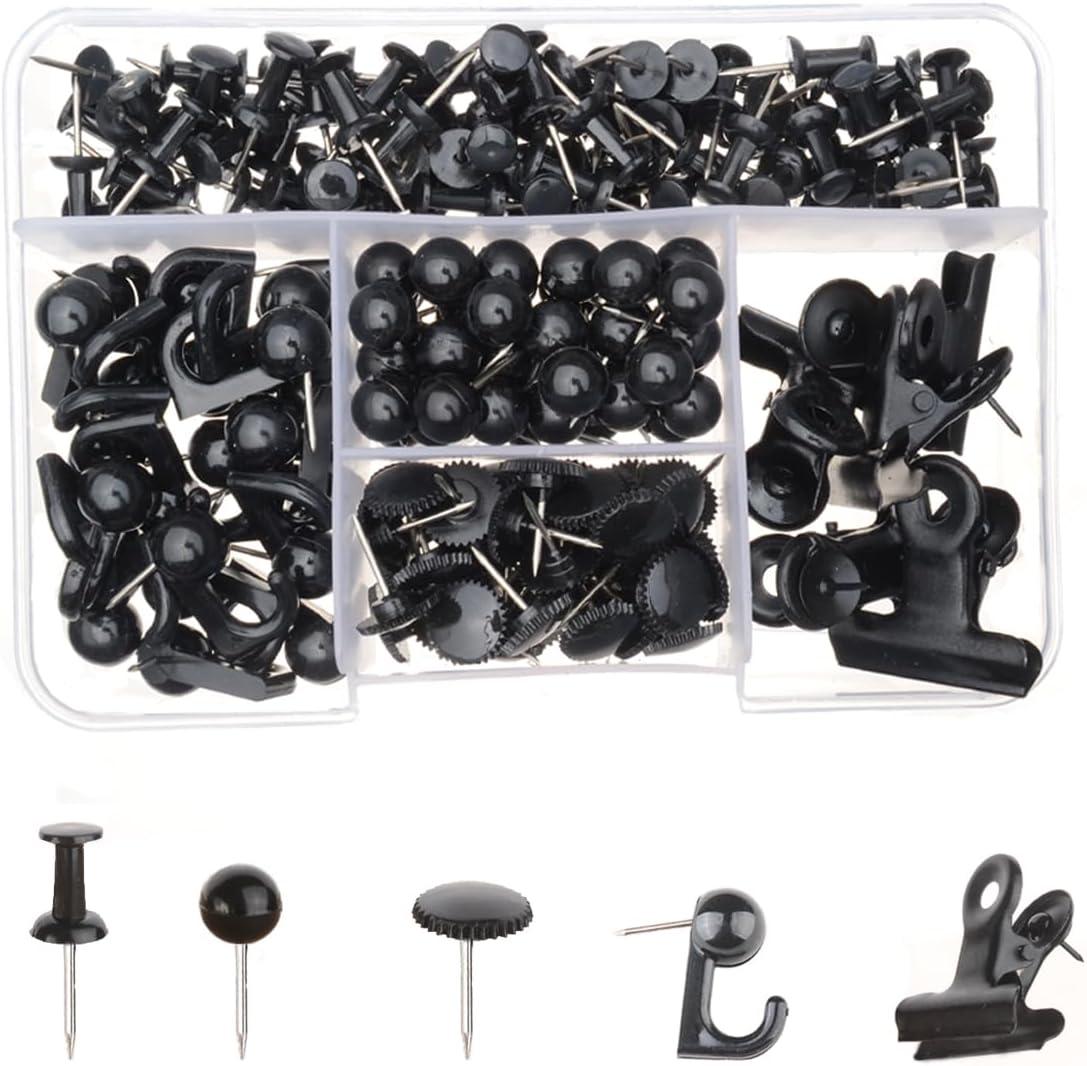 Amazon.com: 185 Pcs Push Pins Set,5 Types Black Thumb Tacks for Cork ...