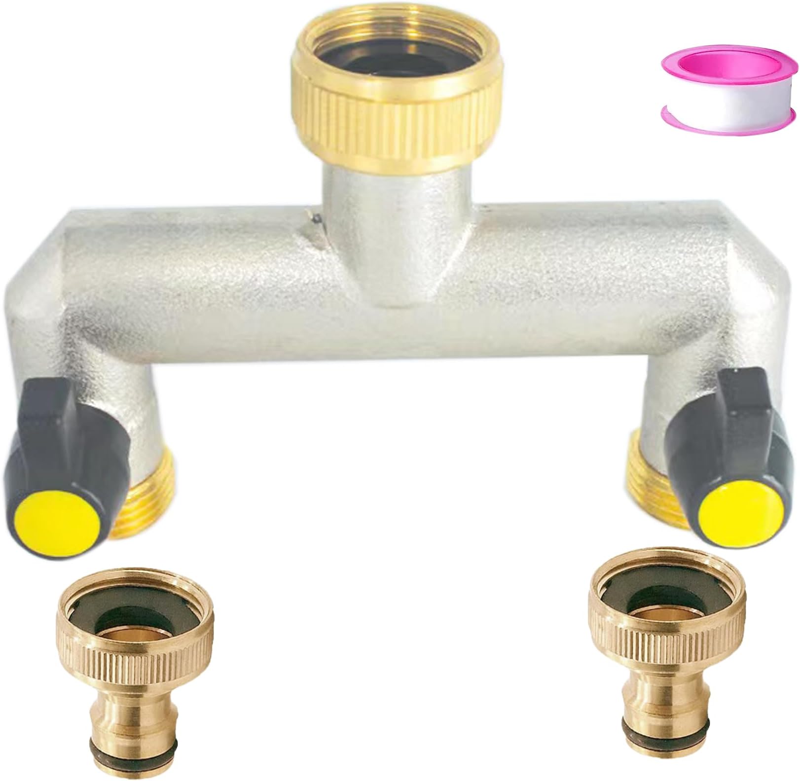 YUEHNEOM 2 Way Brass Tap Splitter, 3/4" Tap Heavy Duty Garden Hose ...