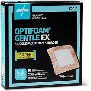 Amazon.com: Medline Optifoam Gentle EX Bordered Foam Adhesive Dressing, 5" x 5" Square (10 Count ...