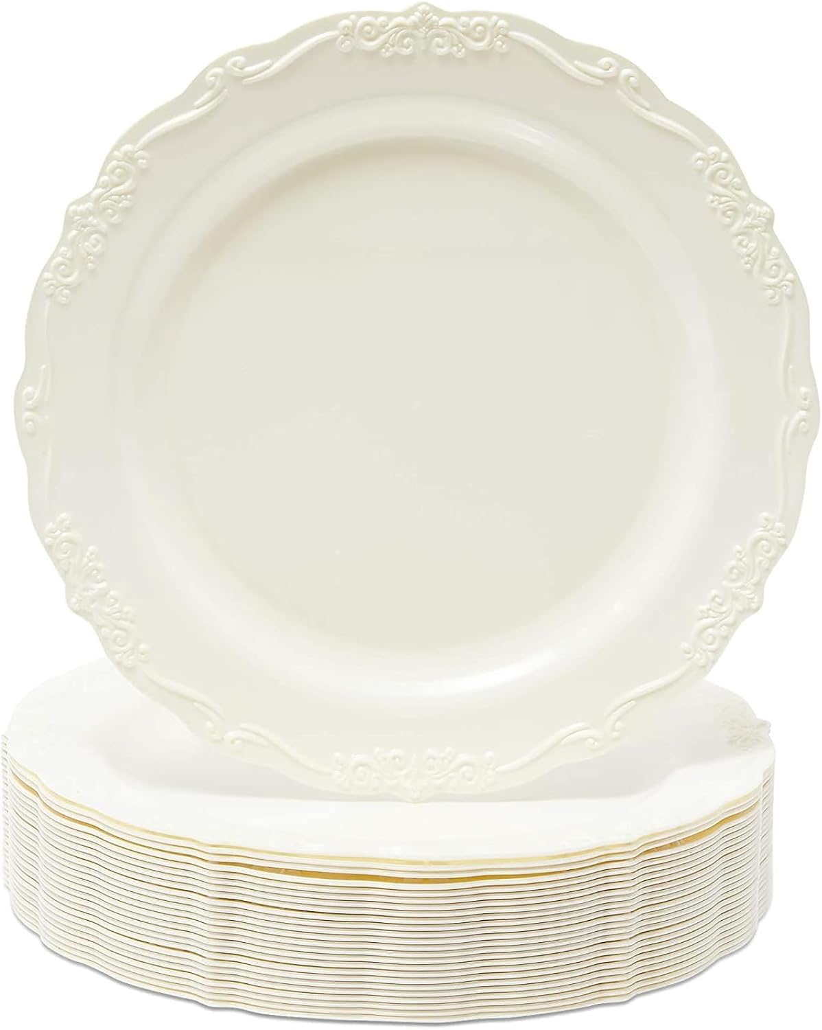 Amazon.com: Juvale 25-Pack Cream Vintage Plastic Dinner Plates for ...