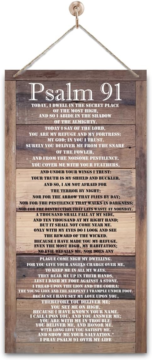 Amazon.com: Christian Decor, Bible Verse Psalms 91 Hanging Sign ...