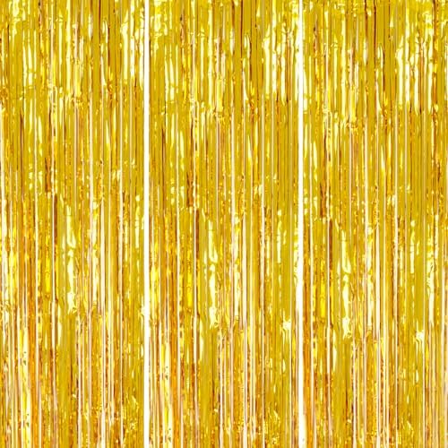 Amazon.com: EUFARS 4 Pack Gold Foil Fringe Curtains Backdrop - 3.2ft x8 ...