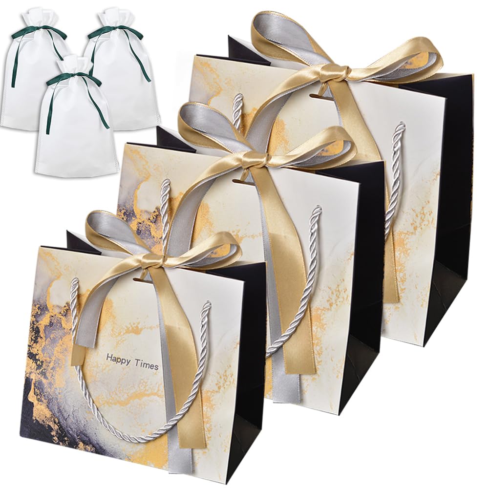 Amazon | REDICE ギフトバッグ 手提げ袋 ラッピング袋 紙袋 リボン付き 巾着袋3枚付き 厚手 ギフト包装 プレゼント用 大理石 ...